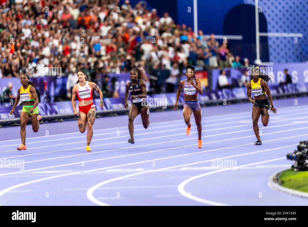 Melissa Jefferson (USA) competes in the Women's 100 meters semi-finals ...