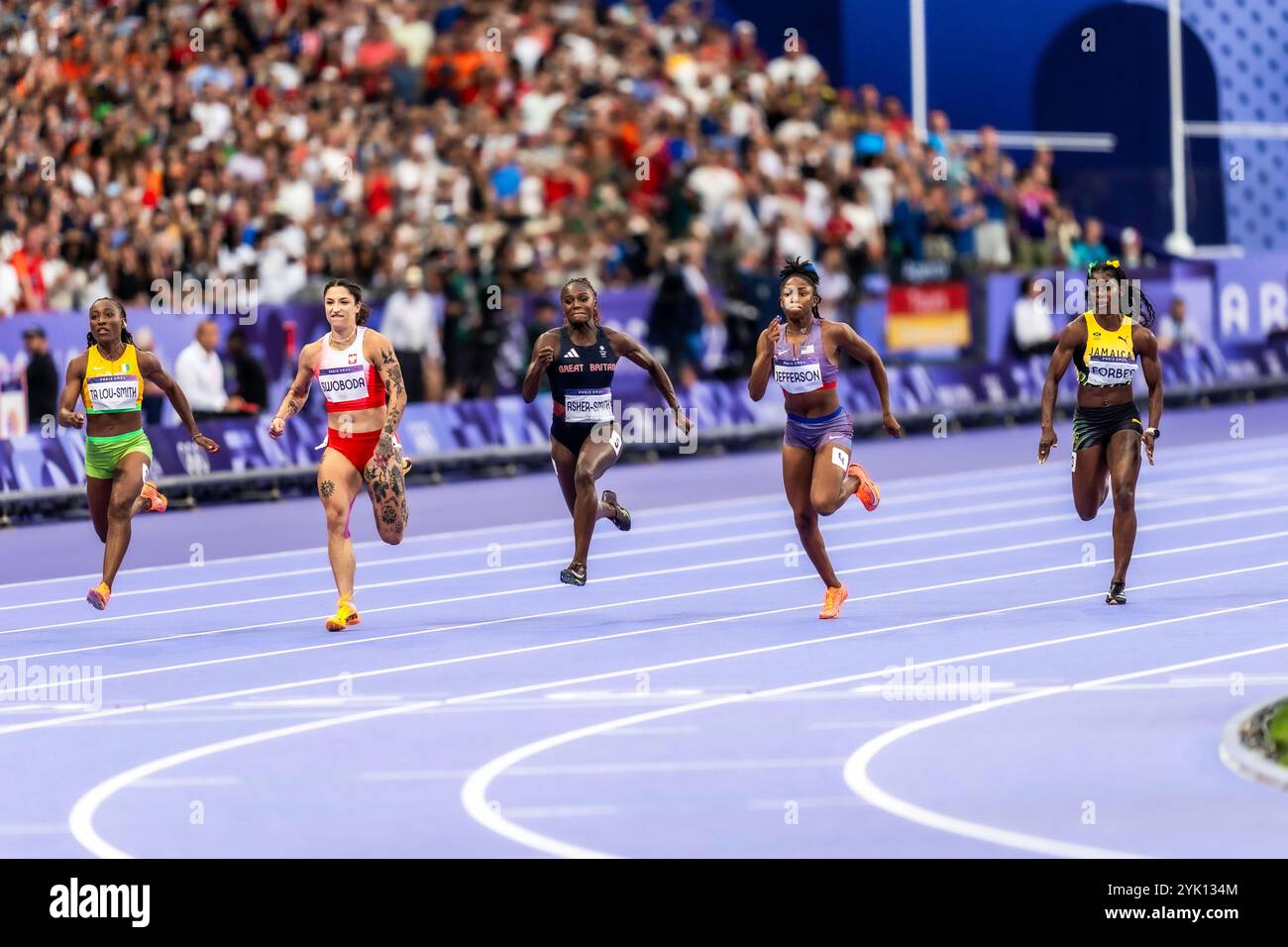 Melissa Jefferson (USA) competes in the Women's 100 meters semi-finals ...