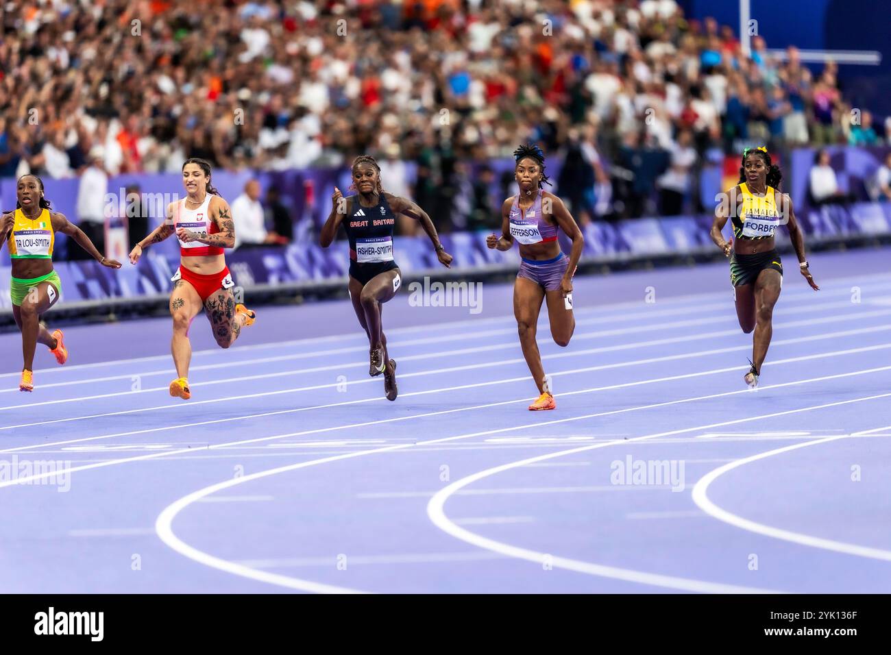 Melissa Jefferson (USA) competes in the Women's 100 meters semi-finals ...