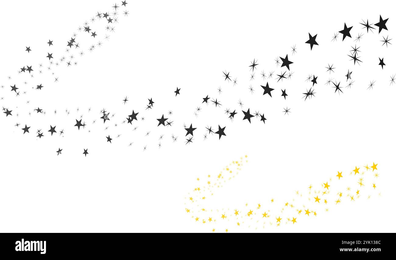 falling stars with curved path. vector illustration isolated on white ...