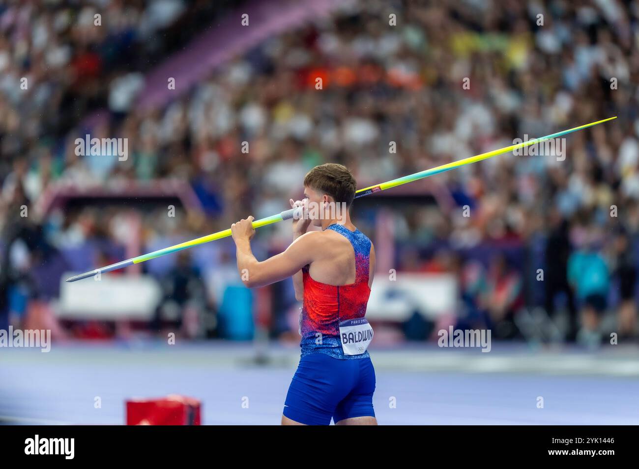 Heath Baldwin (USA) competes in the javelin throw event of the Men's ...