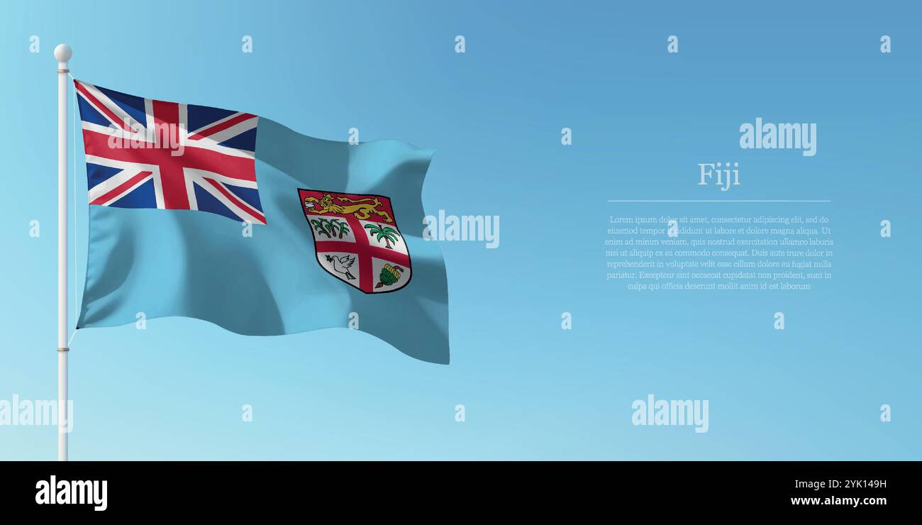 Waving flag of Fiji on a pole with a blue sky backdrop with copyspace Stock Vector Image & Art ...