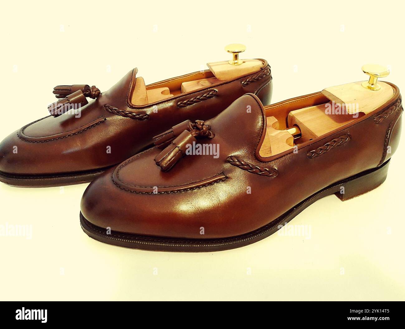 Handmade Brown Calf skin Tassel loafer shoes Stock Photo - Alamy