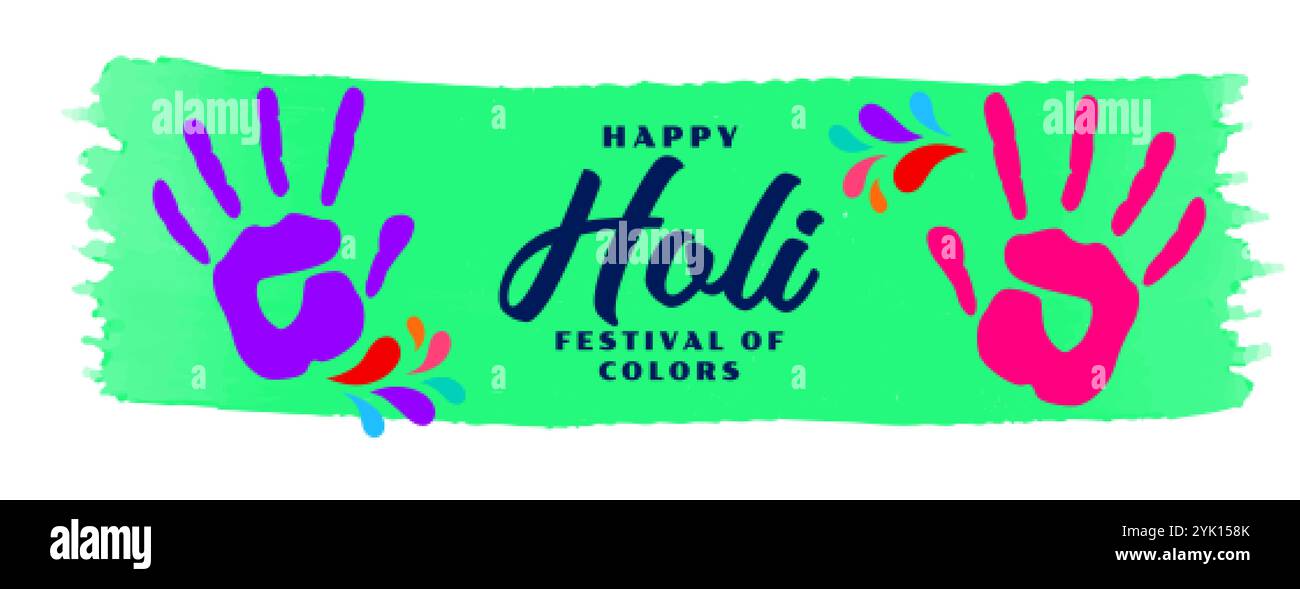 happy holi hand color print banner design Stock Vector Image & Art - Alamy