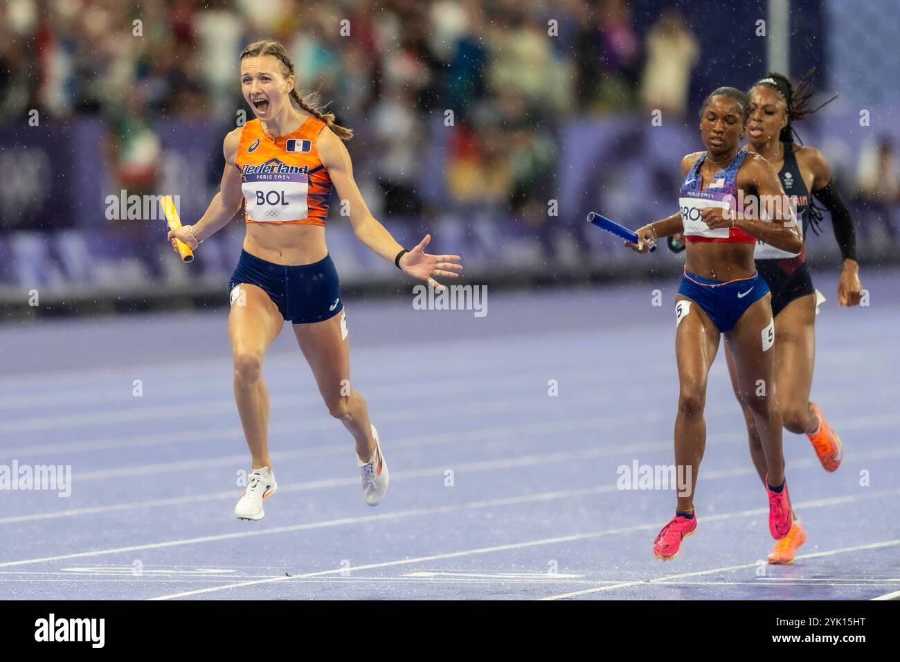 Femke Bol (NED) wins the gold for Team Netherlands in the Mixed 4 × 400 ...