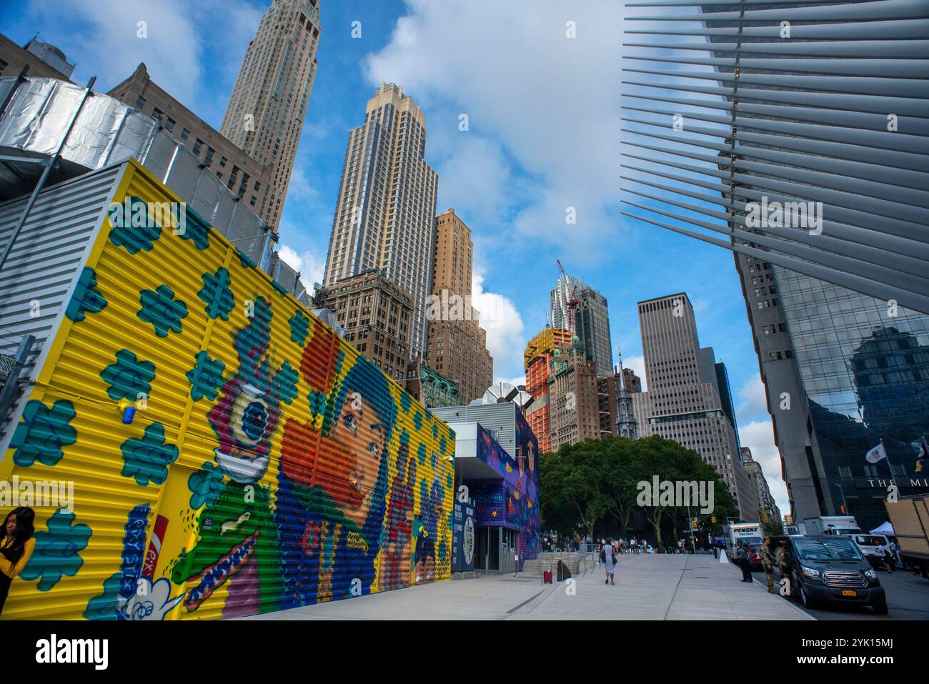 Graffiti mural art installation in downtown near Oculus, the ...