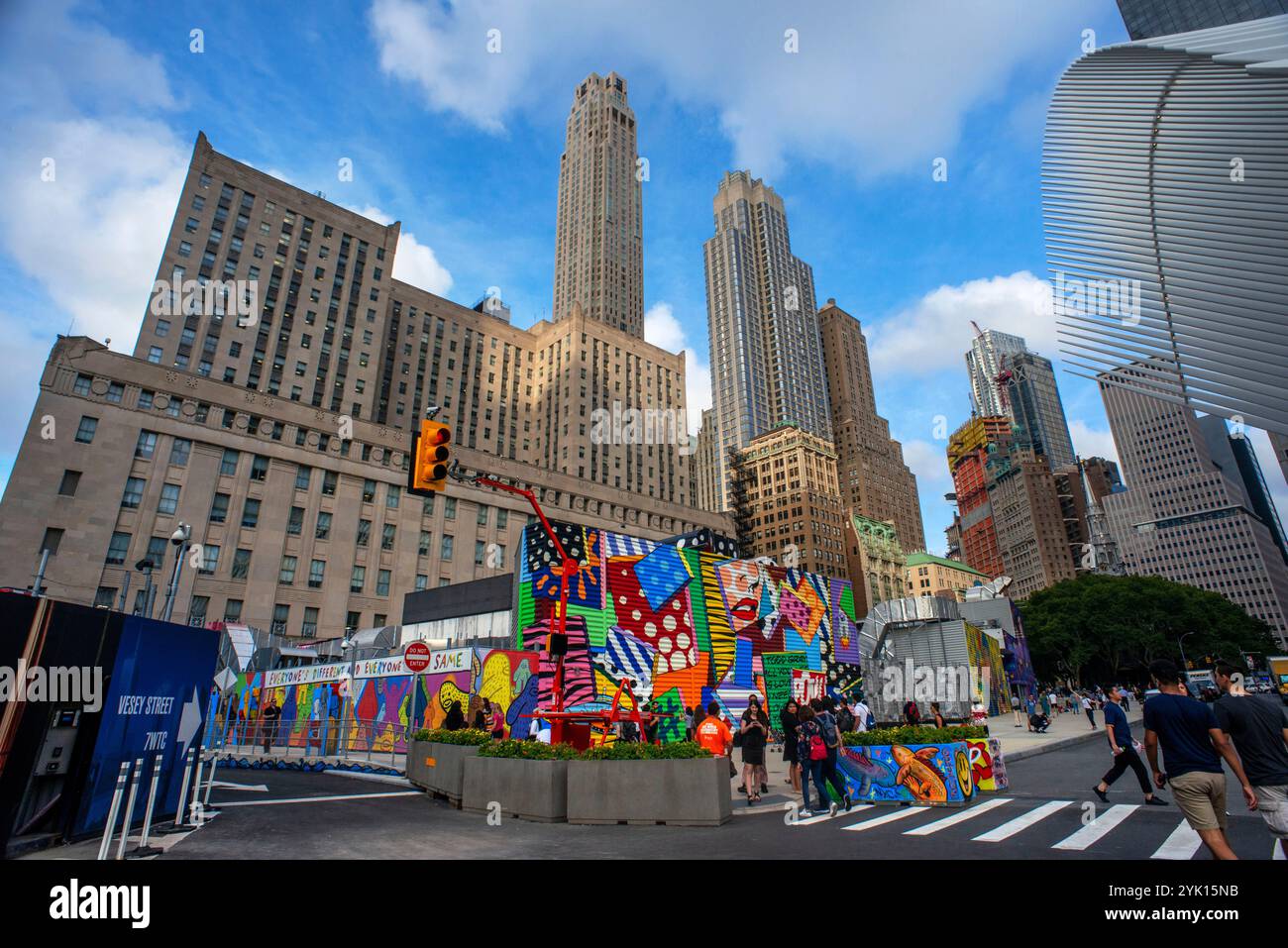 Graffiti mural art installation in downtown near Oculus, the ...