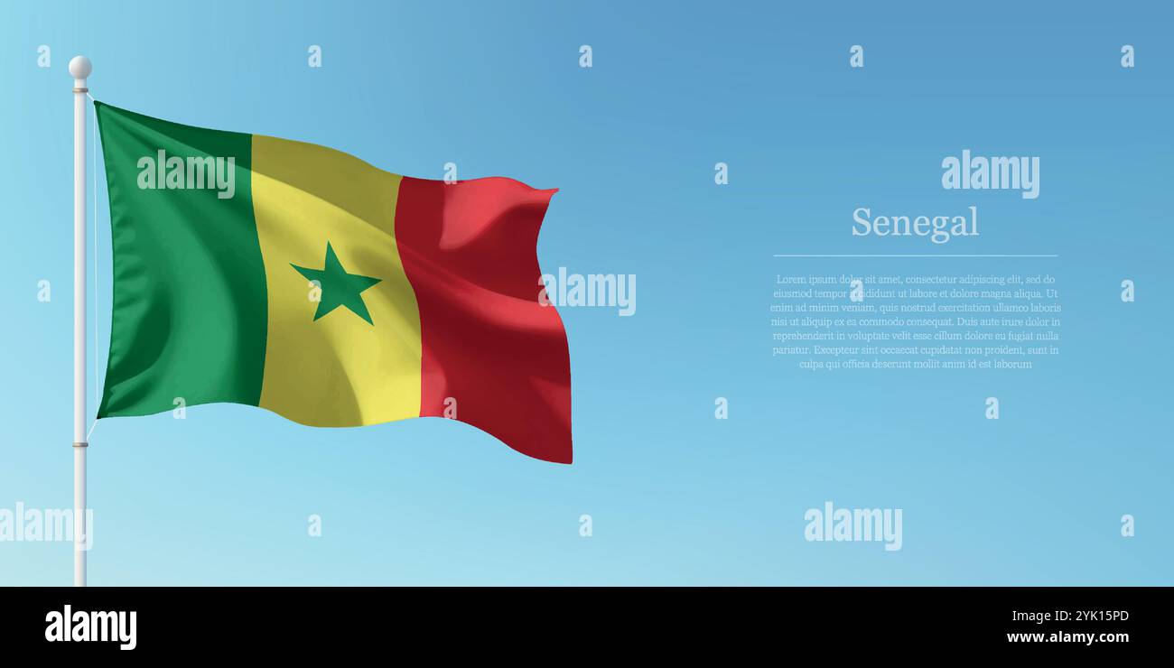 Waving flag of Senegal on a pole with a blue sky backdrop with copyspace Stock Vector Image ...