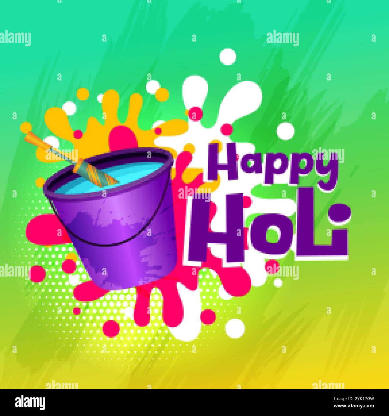 happy holi color water bucket and pichkari background Stock Vector ...