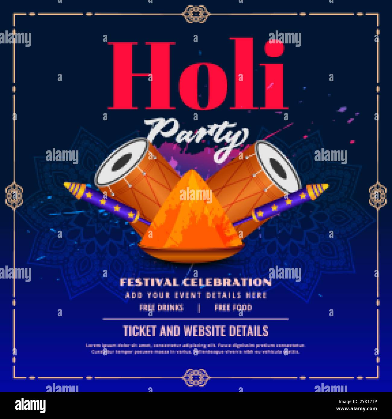 happy holi party flyer with pichkari and dhol Stock Vector Image & Art ...