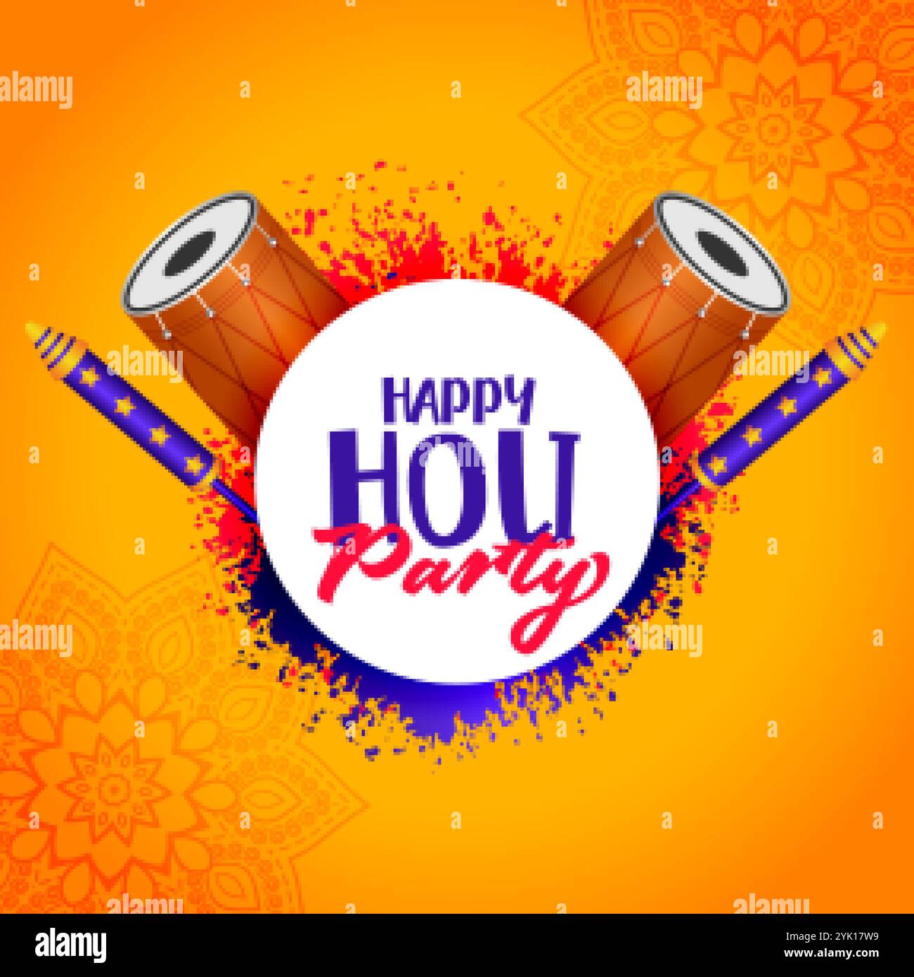 happy holi party background with pichkari and dhol Stock Vector Image ...