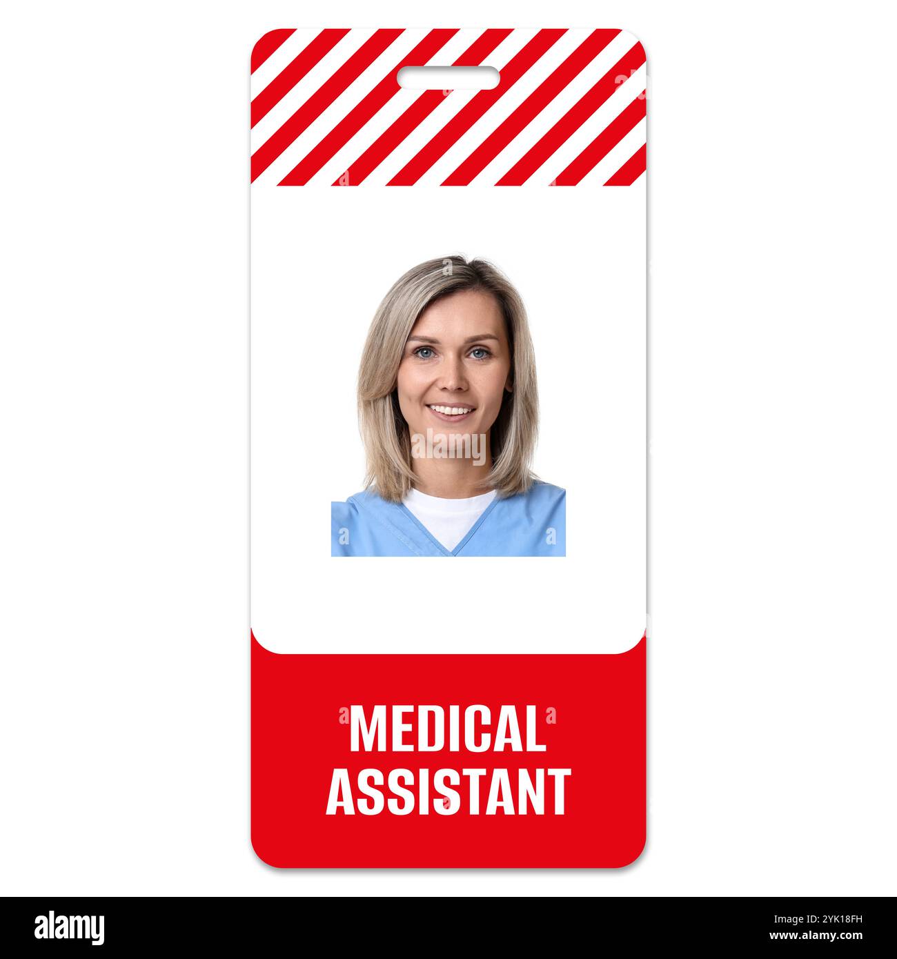 Medical assistant badge with photo of woman on white background Stock ...