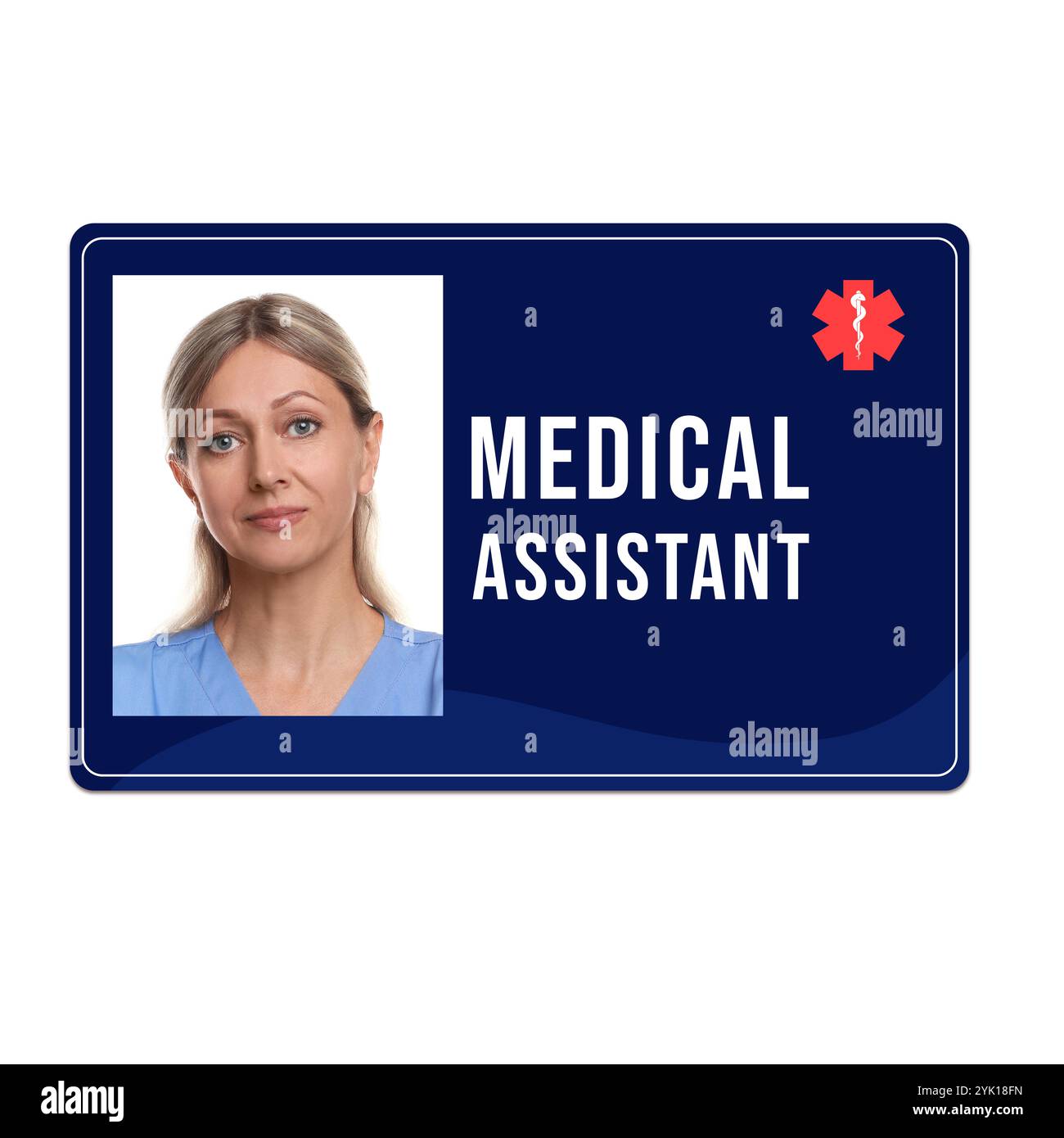 Medical assistant badge with photo of woman on white background Stock ...