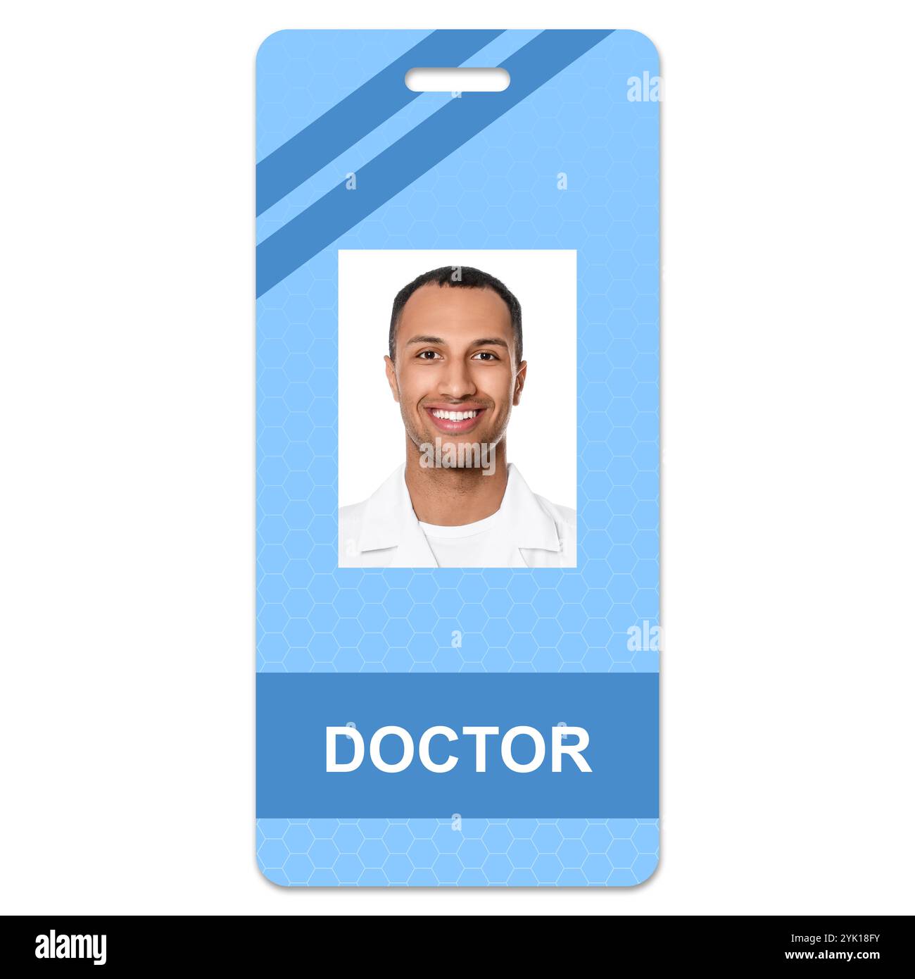 Doctor's badge with photo of man on white background Stock Photo - Alamy
