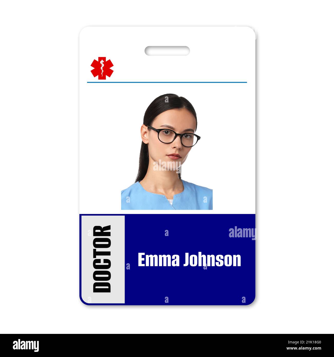 Doctor's badge with photo of woman on white background Stock Photo - Alamy