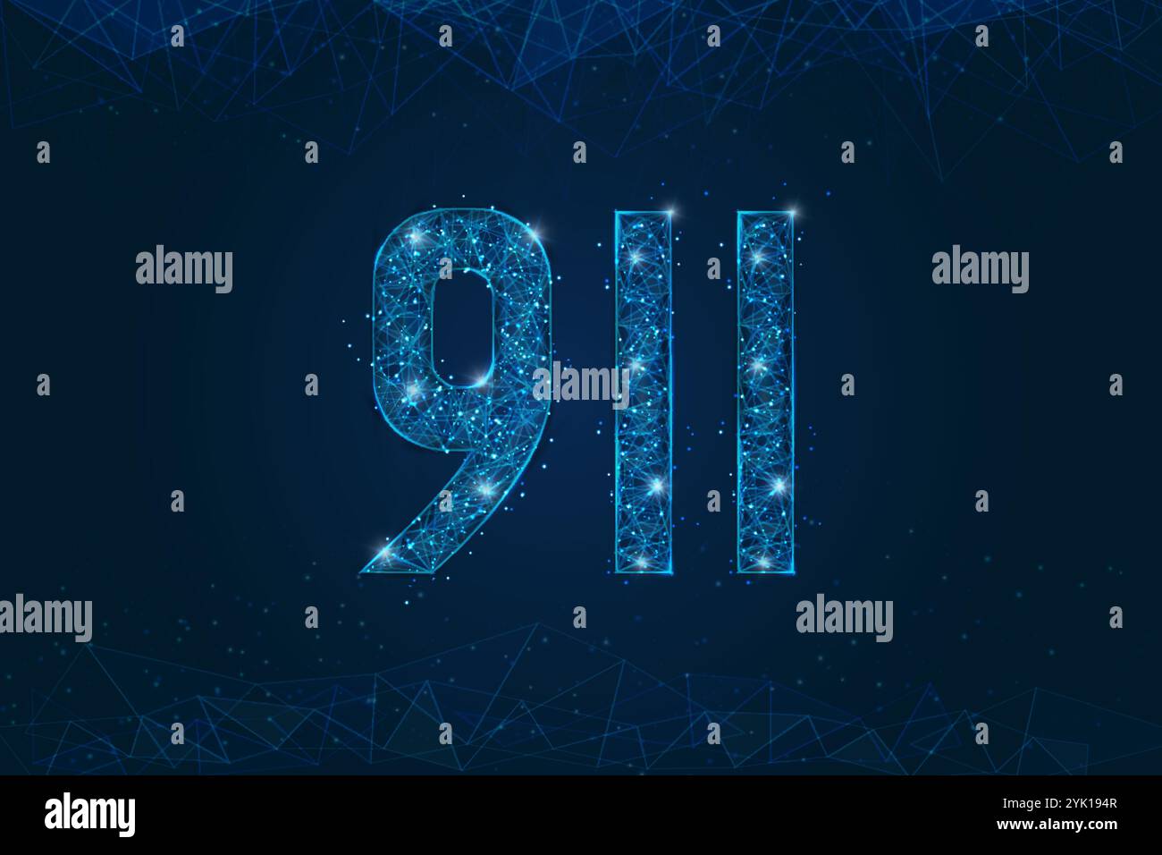 Abstract isolated blue image of The symbolic number 911 nine hundred eleven . Polygonal low poly ...