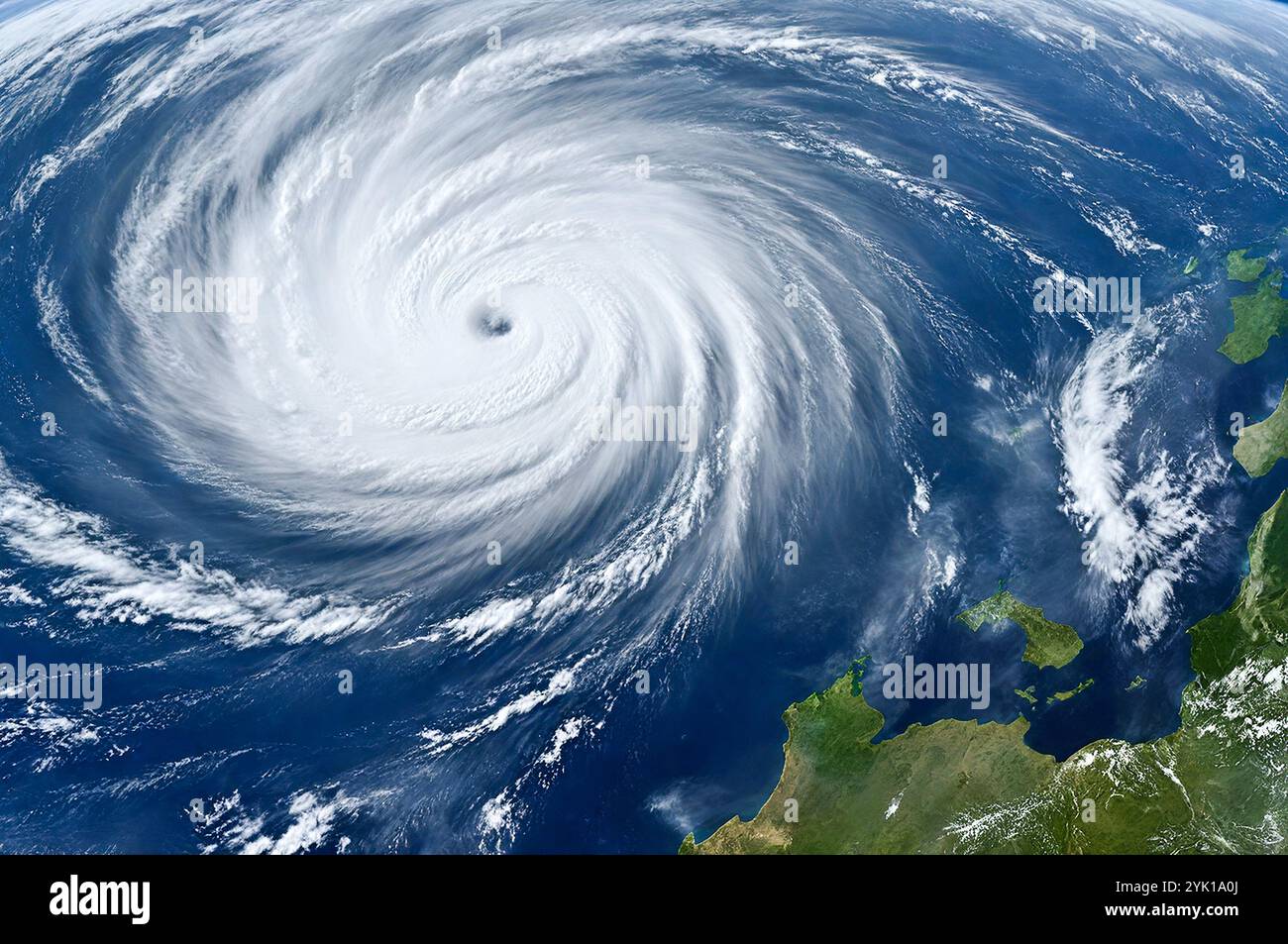 Satellite view of a hurricane above the continents Stock Photo - Alamy