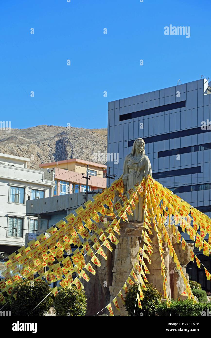 Political flags of the Kurdish Democratic Party at Duhok in Iraqi ...