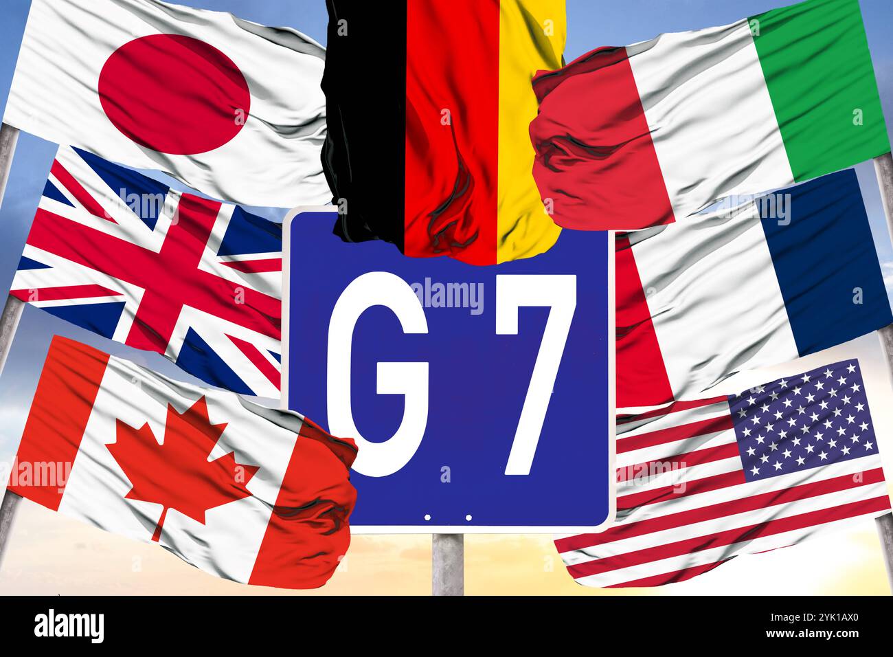 16 November 2024: Symbolic image of the G7 countries with flags of the ...