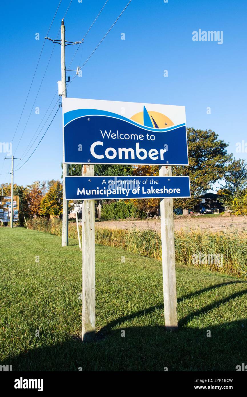 Welcome to Comber sign on ON 77 in Ontario, Canada Stock Photo - Alamy