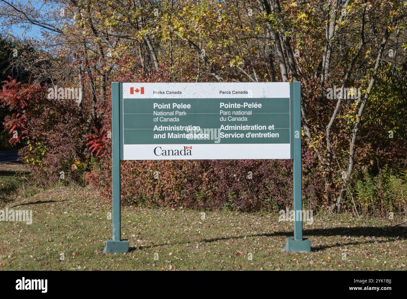 Parks Canada Point Pelee National Park sign at the administration ...