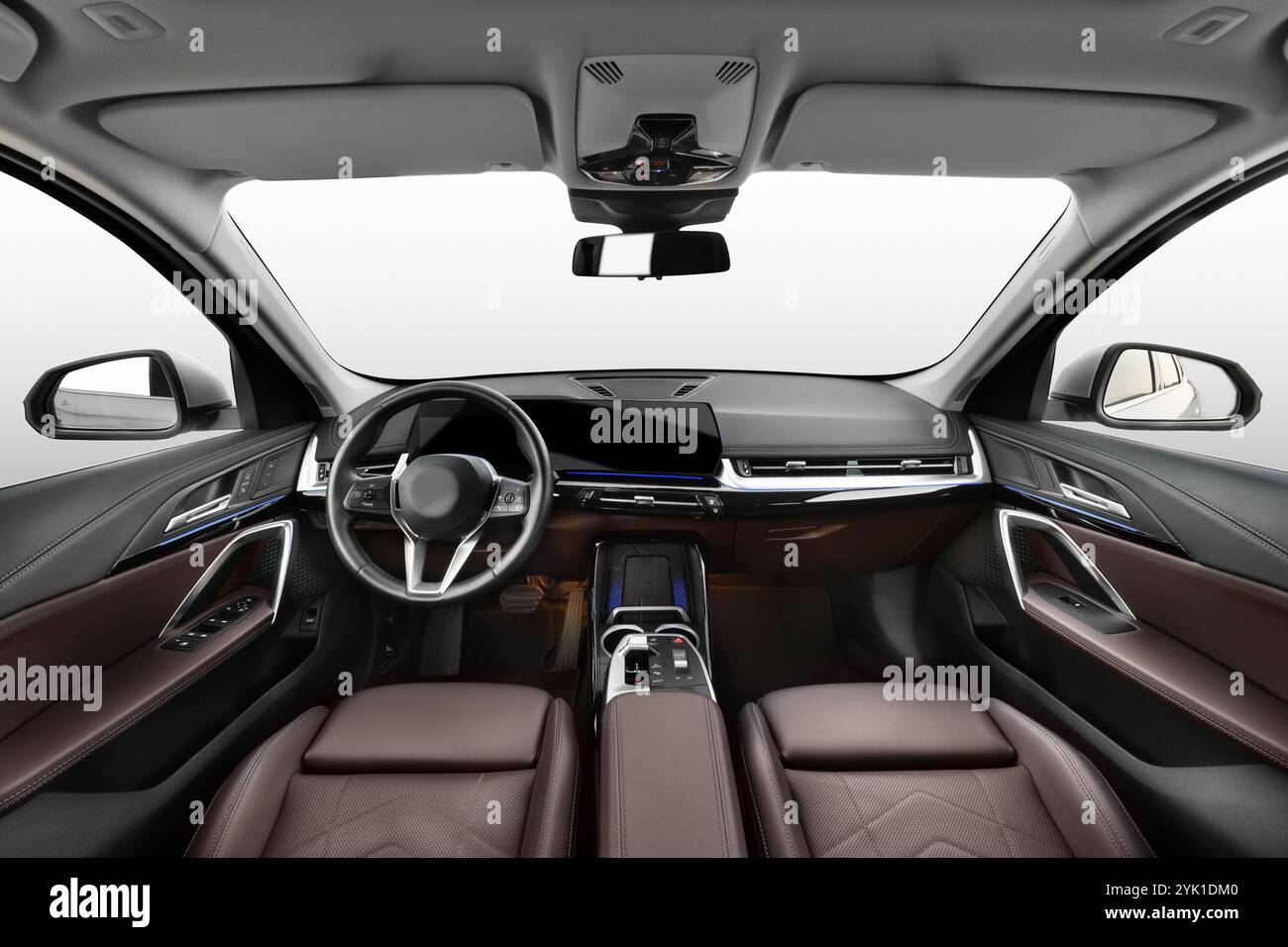 A detailed view of an electric SUV interior featuring a sleek dashboard ...
