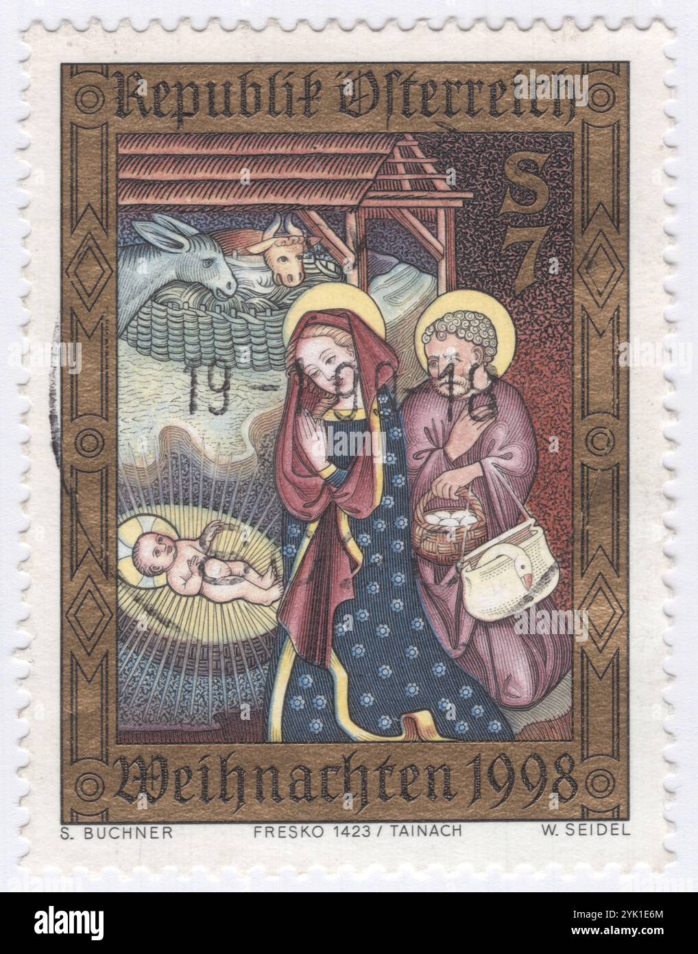 AUSTRIA - 1998 November 27: 7 shillings postage stamp depicting Holy ...