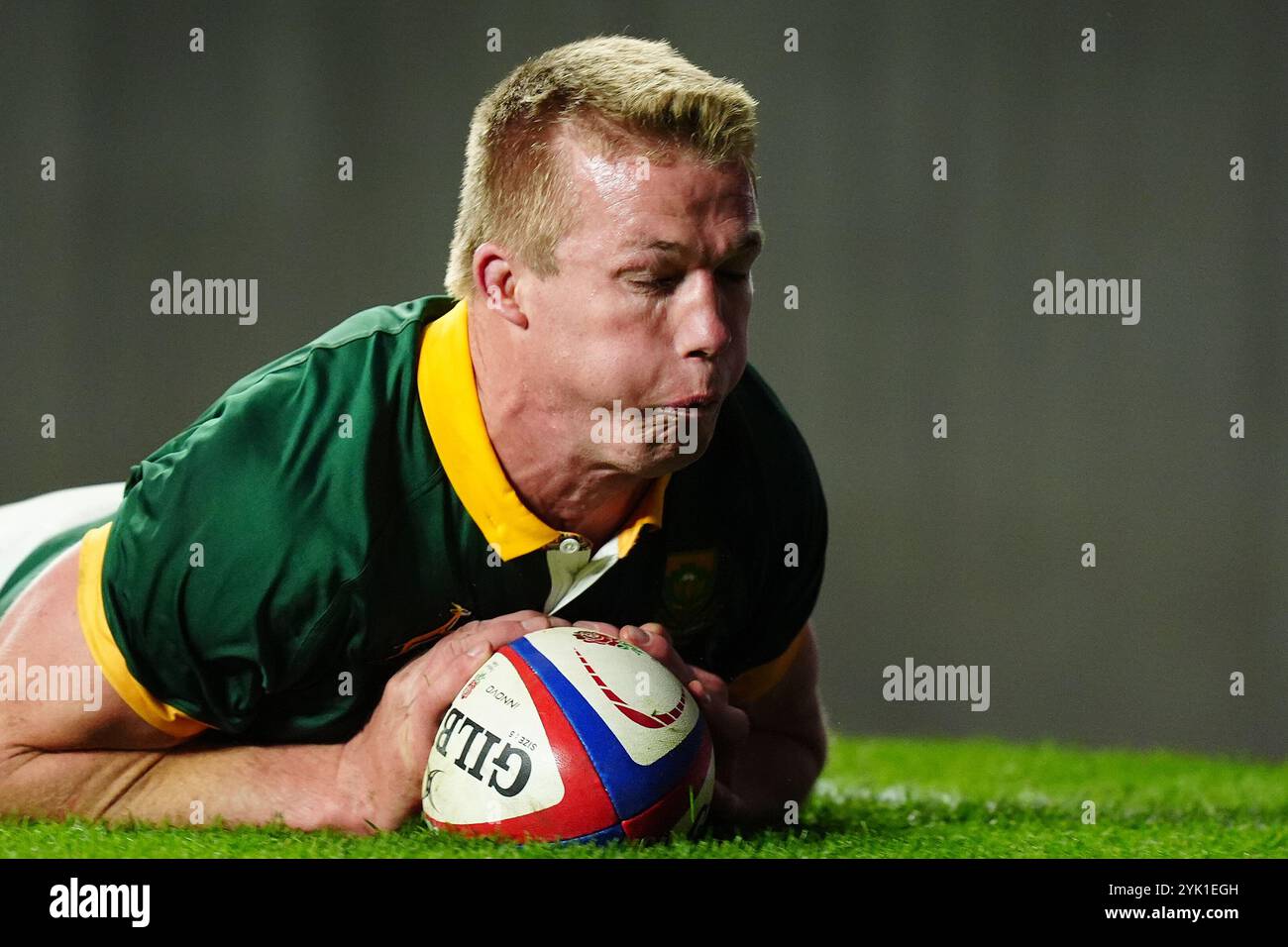 South Africa's Pieter-Steph du Toit scores their side's second try of ...