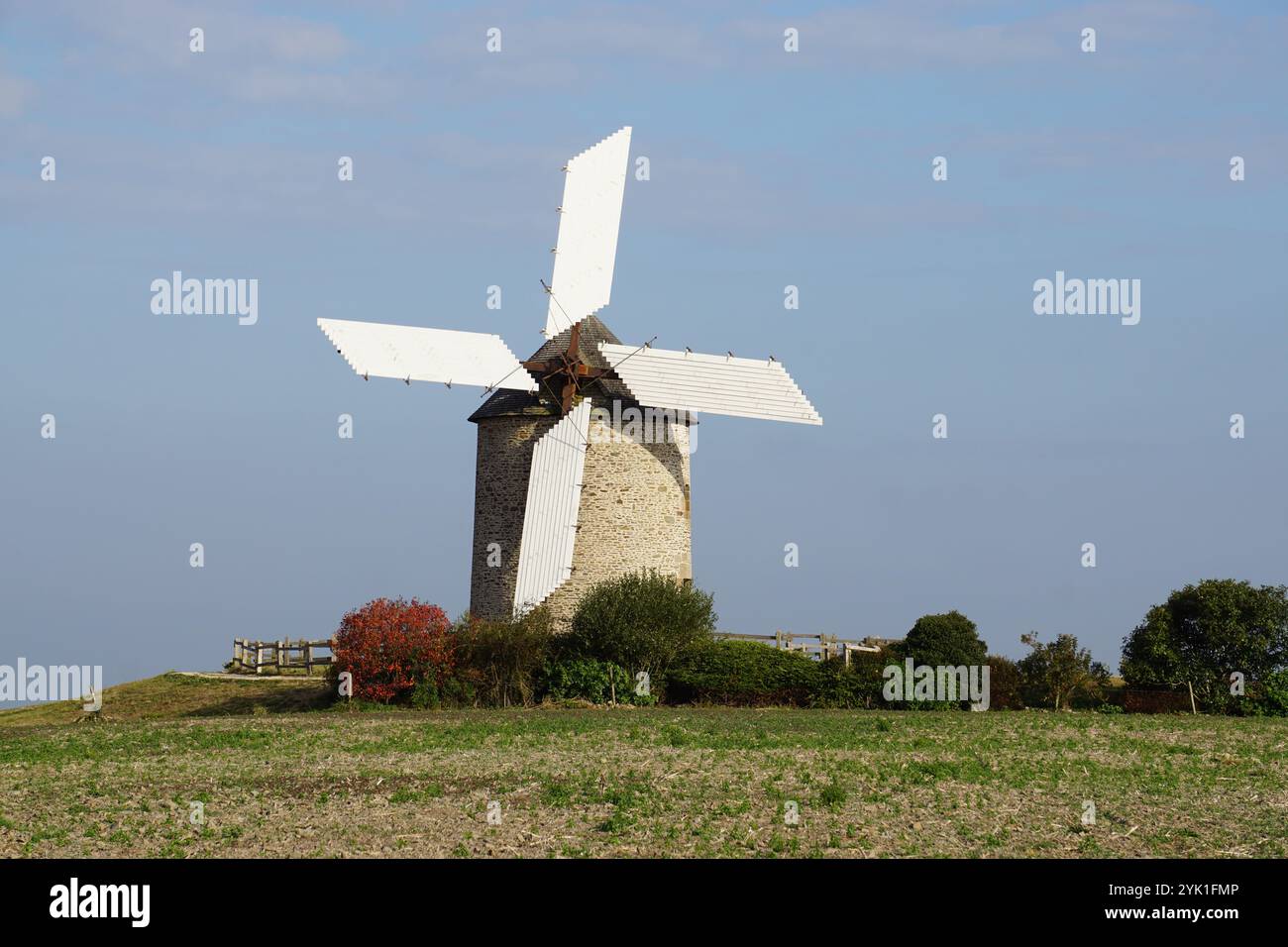 landscape in Brittany, France with an old stone windmill Stock Photo ...