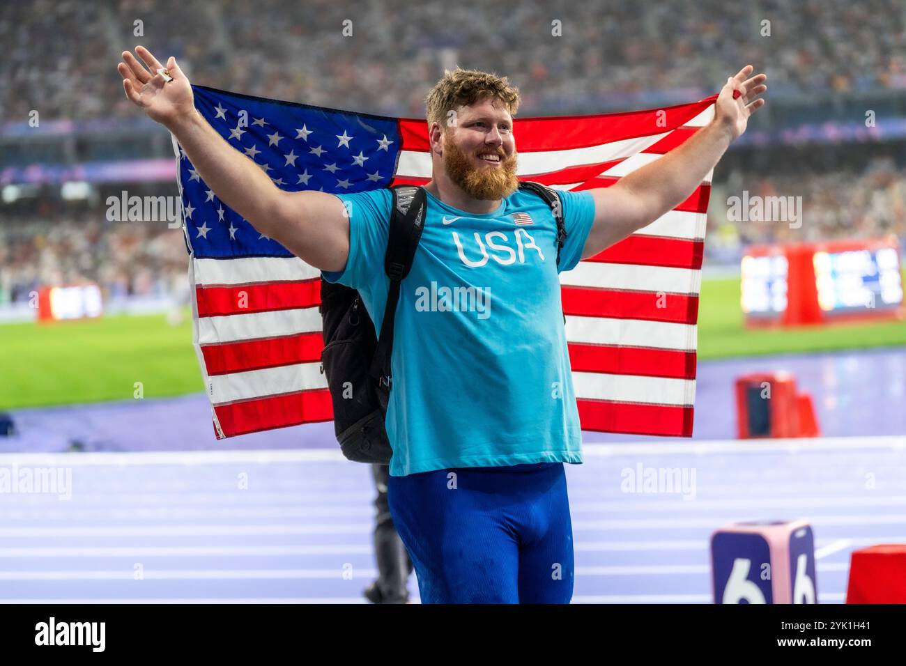 Ryan Crouser (USA) Olympic Champion, in the Men's shot put at the 2024 Olympic Summer Games ...