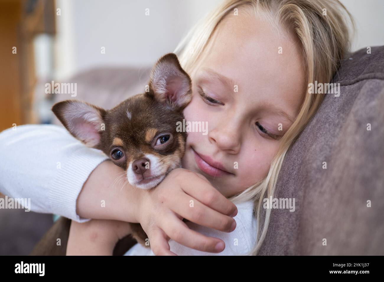 Child and dog close interaction Stock Photo - Alamy