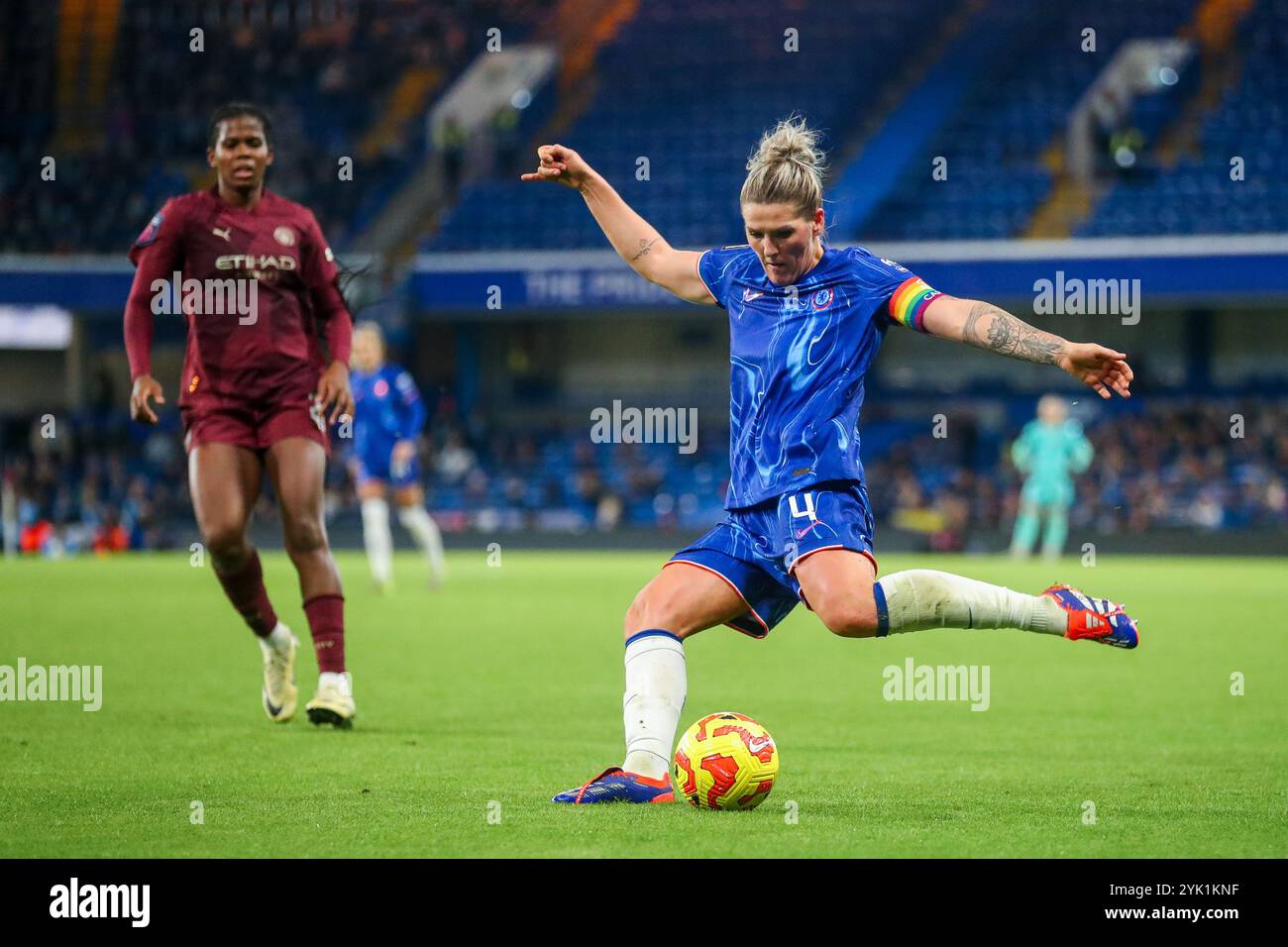 Millie Bright of Chelsea Women crosses the ball during the Barclays ...