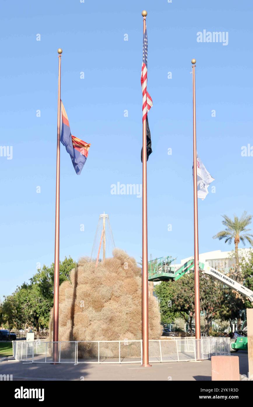 Chandler, USA. 15th Nov, 2024. The Tumbleweed Christmas Tree is being ...