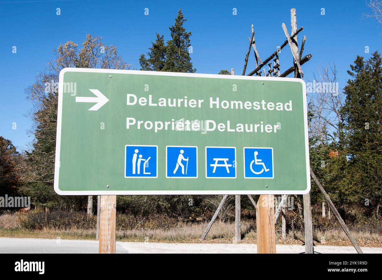 Directional sign to Delaurier Homestead and Trail at Point Pelee ...