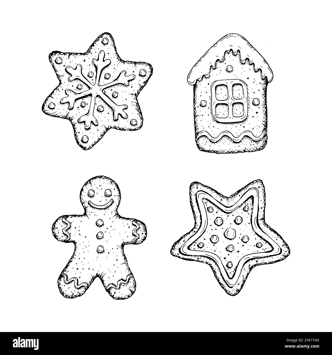 Set gingerbread cookie in Black and White Stock Photos & Images - Alamy