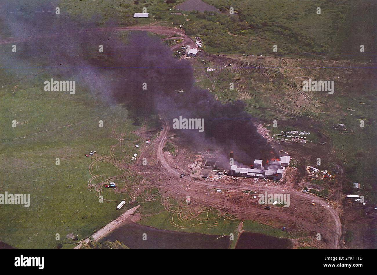An aerial photograph of the Branch Davidian's Mount Carmel center on ...