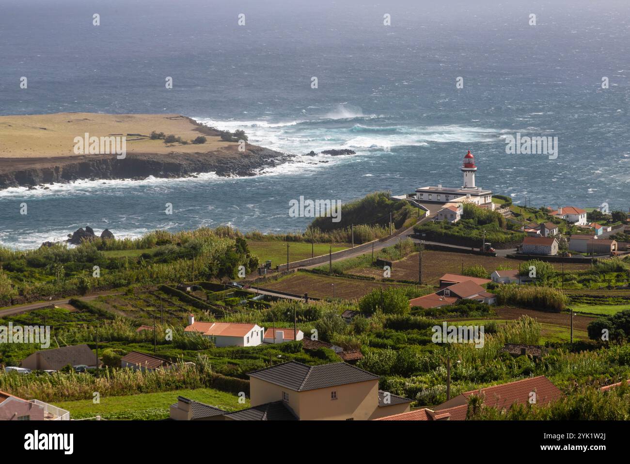 View of Topo and the lighthouse in Sao Jorge, Azores, Portugal Stock ...
