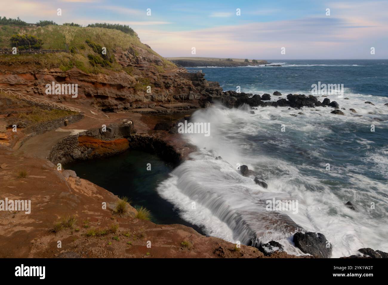 The outdoor swimming pool of Topo, Sao Jorge Island, Azores Stock Photo ...