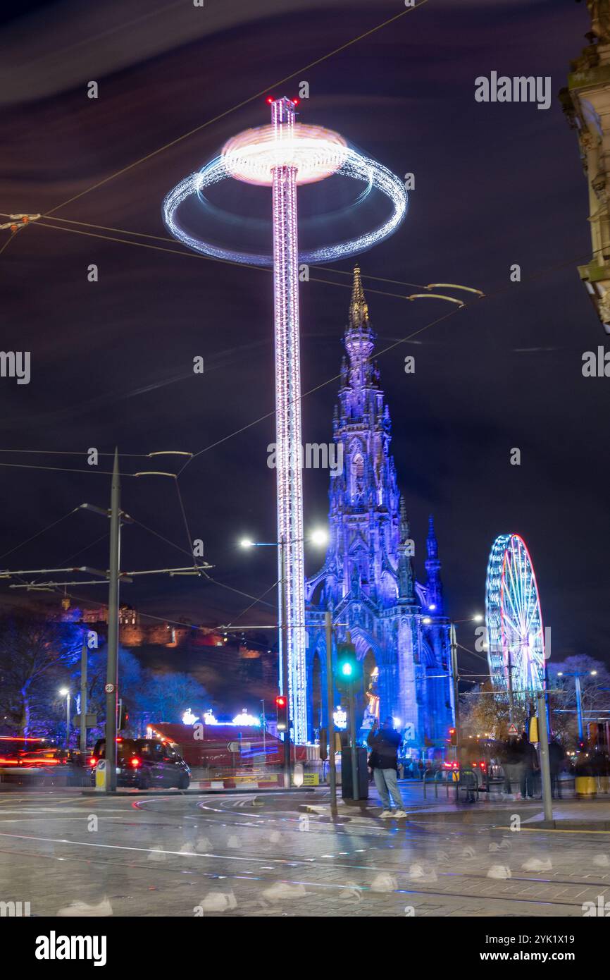 Edinburgh Christmas Market funfair lights, Edinburg, Scotland, UK ...