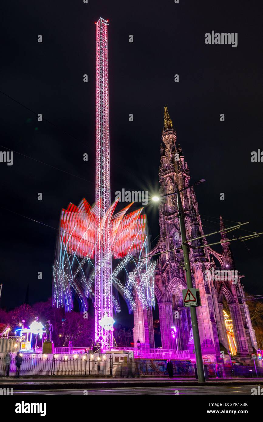 Edinburgh Christmas Market funfair lights, Edinburg, Scotland, UK ...