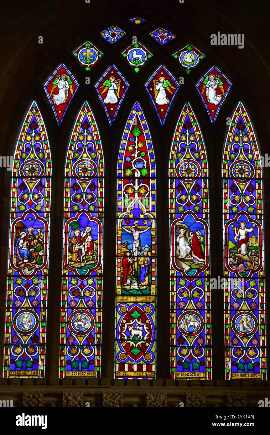 Stained glass Victorian window, Hartignton Church, Peak District Stock ...