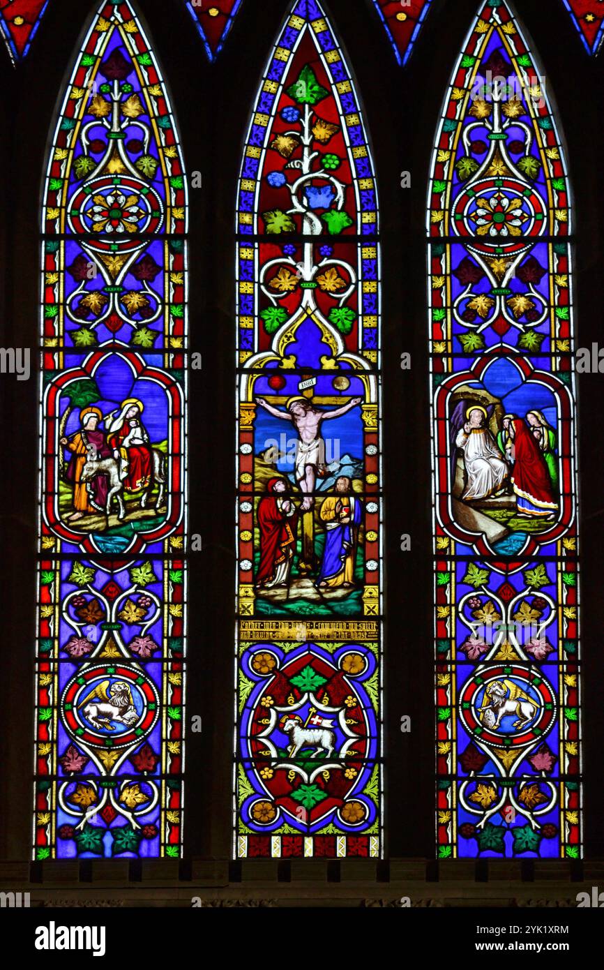 Stained glass Victorian window, Hartignton Church, Peak District Stock ...
