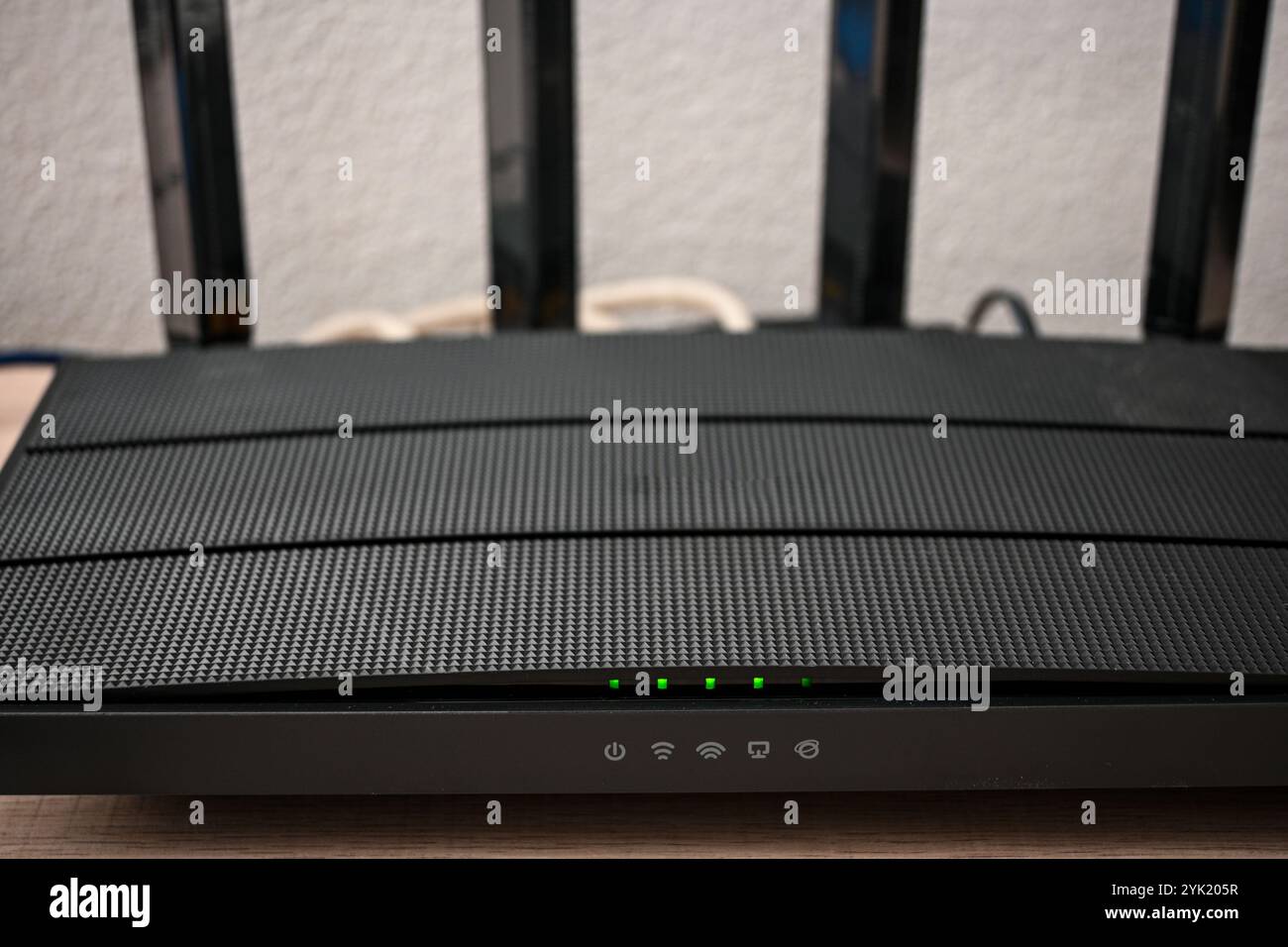 Black Wireless Router With Multiple Antennas Providing Fast Internet Access Featuring Signal