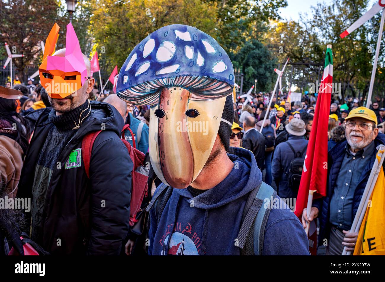 ROME, ITALY - NOVEMBER 16: Thousands of people with animal masks and ...