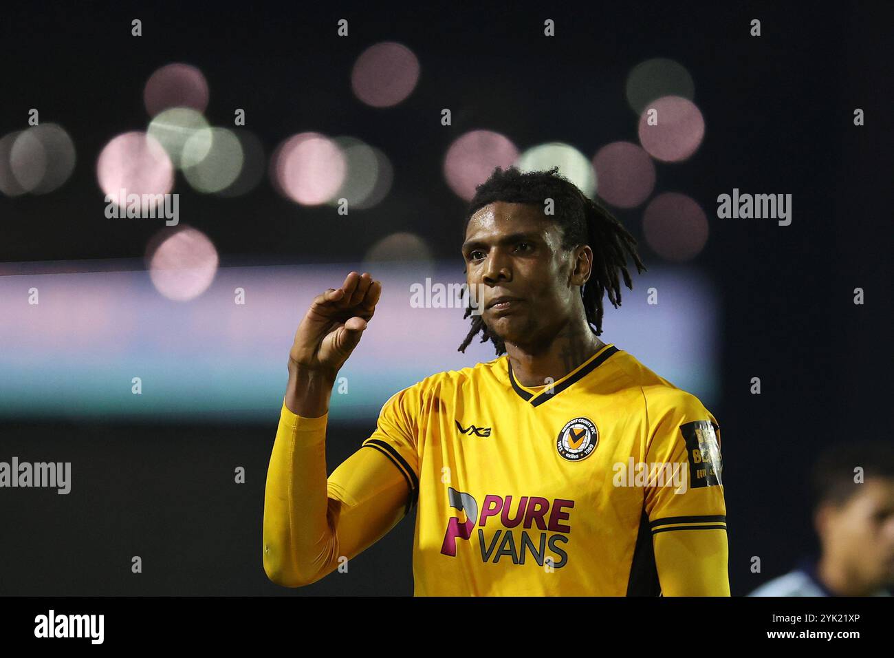 Newport, UK. 16th Nov, 2024. Kyle Hudlin of Newport county gestures ...