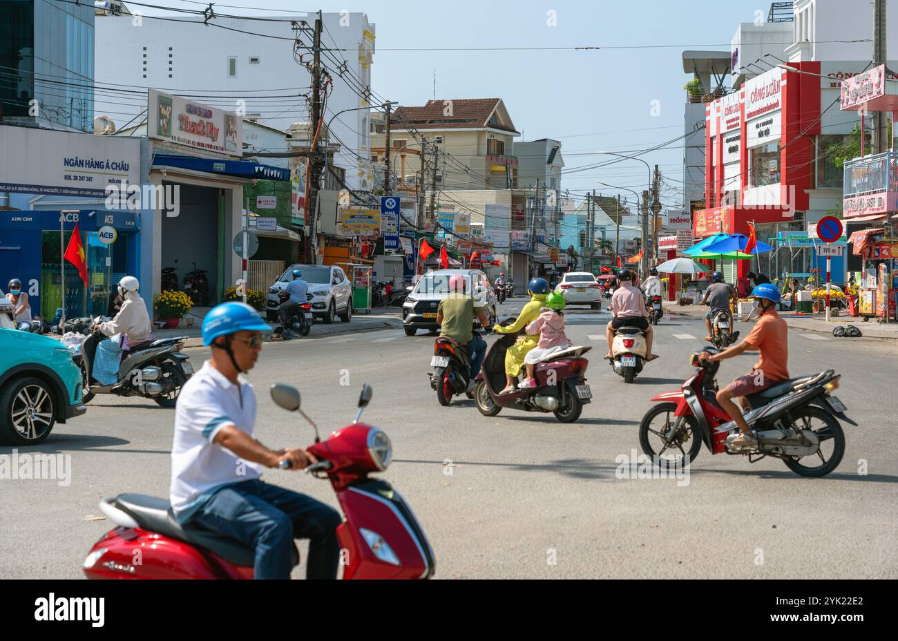 Vietnam, Phu Quoc Island, February 11, 2024, Chaotic traffic at an ...