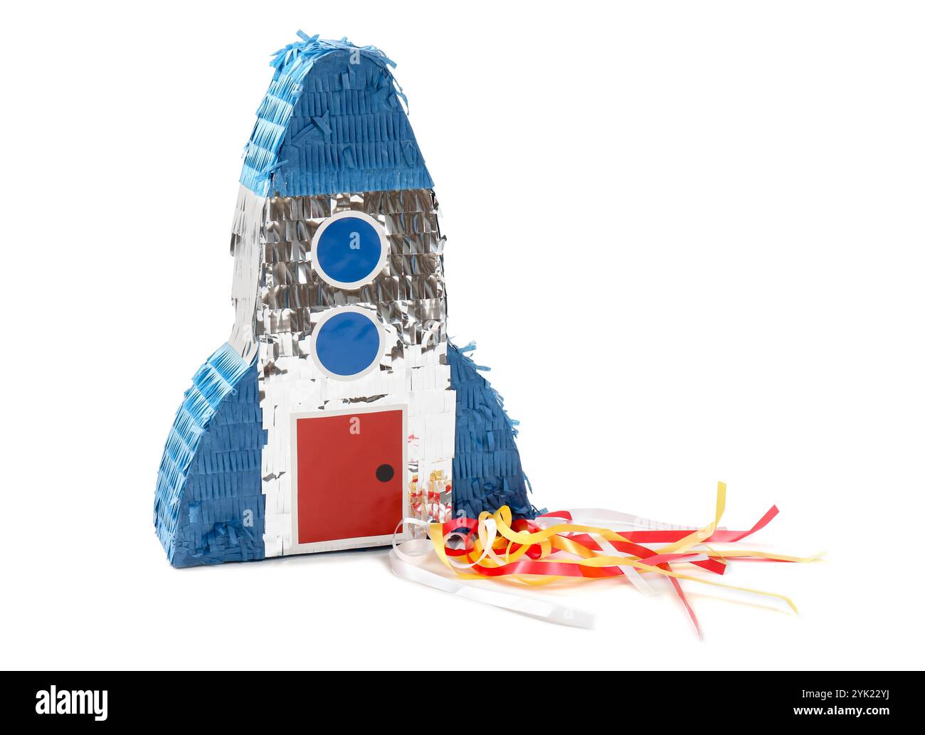 Rocket shaped pinata and stick isolated on white Stock Photo - Alamy