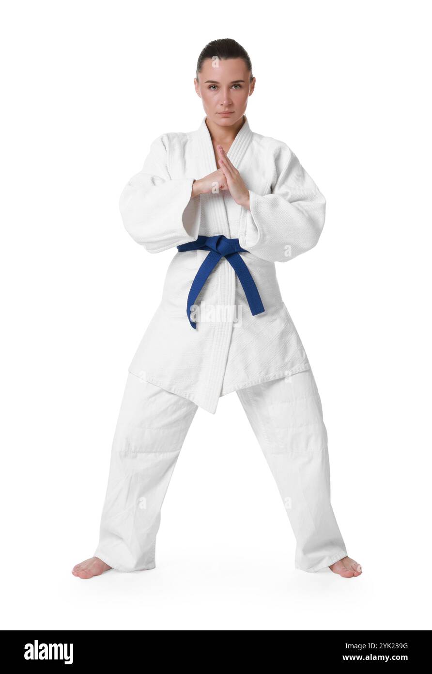 Karate fighter in kimono isolated on white Stock Photo - Alamy