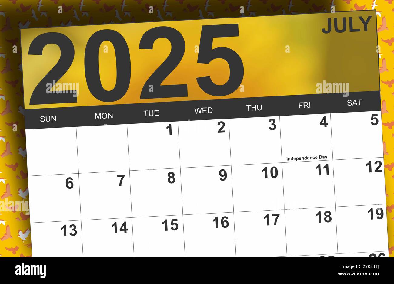 Calendar header for July 2025 Stock Photo - Alamy