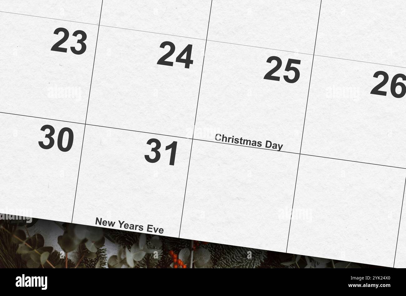 Calendar close up of December 25th and December 31st, 2025 Stock Photo ...